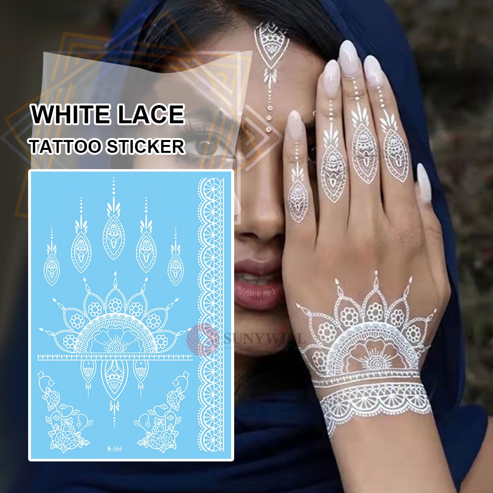 Henna Mudah White Henna Sticker Inai Putih Waterproof Temperory Lace ...