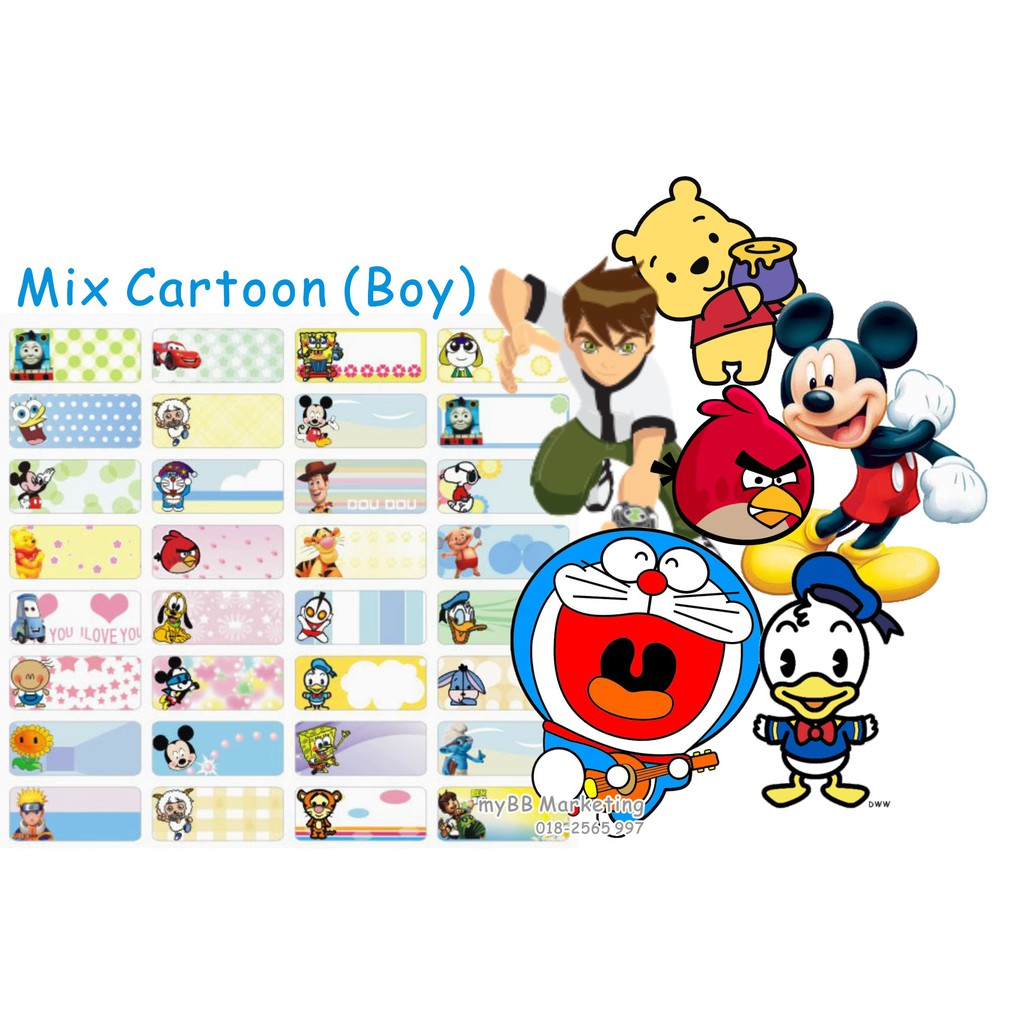 Mix Cartoon Boy Name Sticker (waterproof) | Shopee Philippines