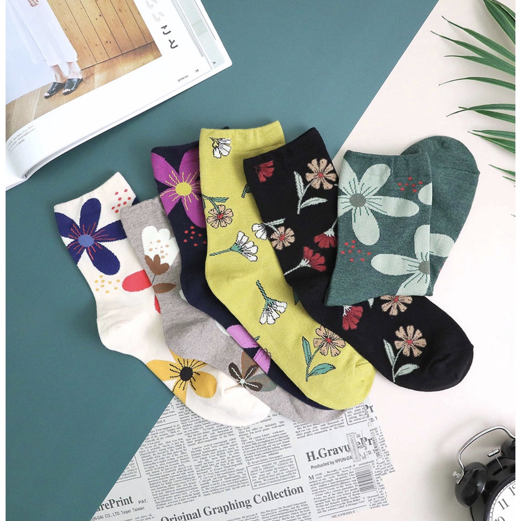Korean Socks - Leaf Flower Colorful Socks - Iconic Socks | Shopee ...