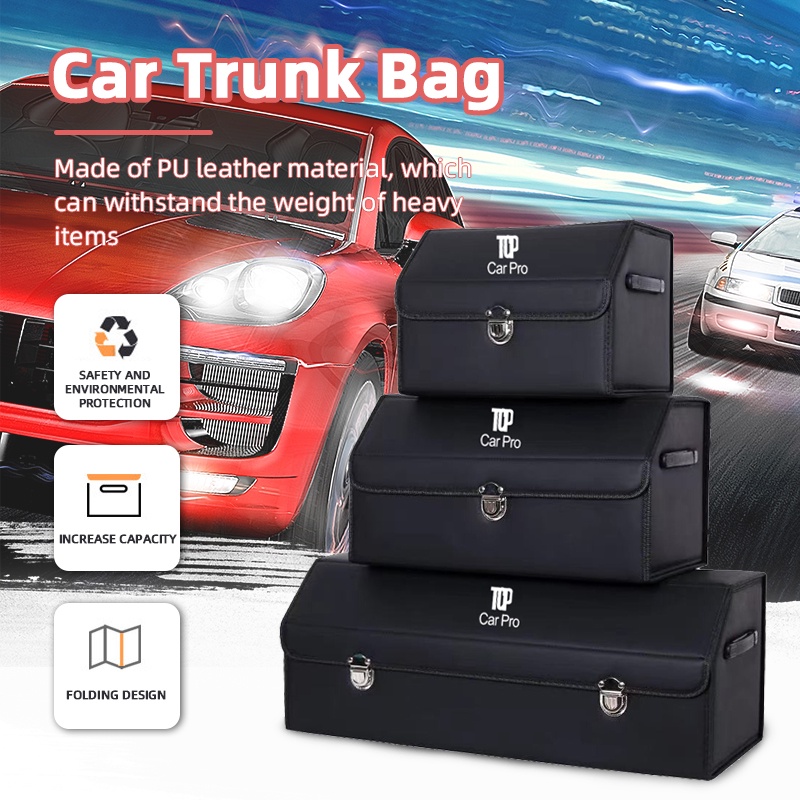 Car Storage Box Large Capacity Trunk Bag Foldable High-Grade Leather ...