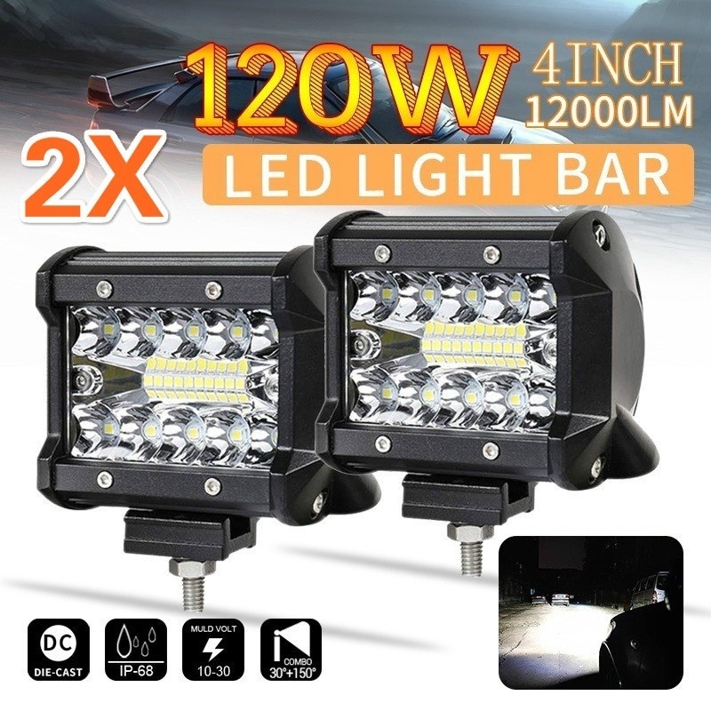 2 Pcs 4 Inches 120W 6000K Car Work Lights 4WD Led Bar Led Spot Flood ...