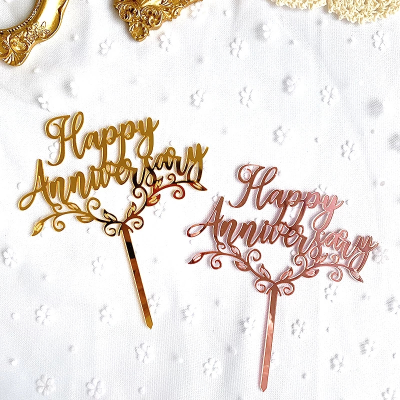 INS Mirror Acrylic Cake Topper Happy Anniversary Baking Props Dessert ...