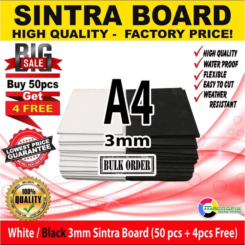 (50pcs + 4pcs Free) SINTRA BOARD PVC White /Black; Size:A4;Thickness ...