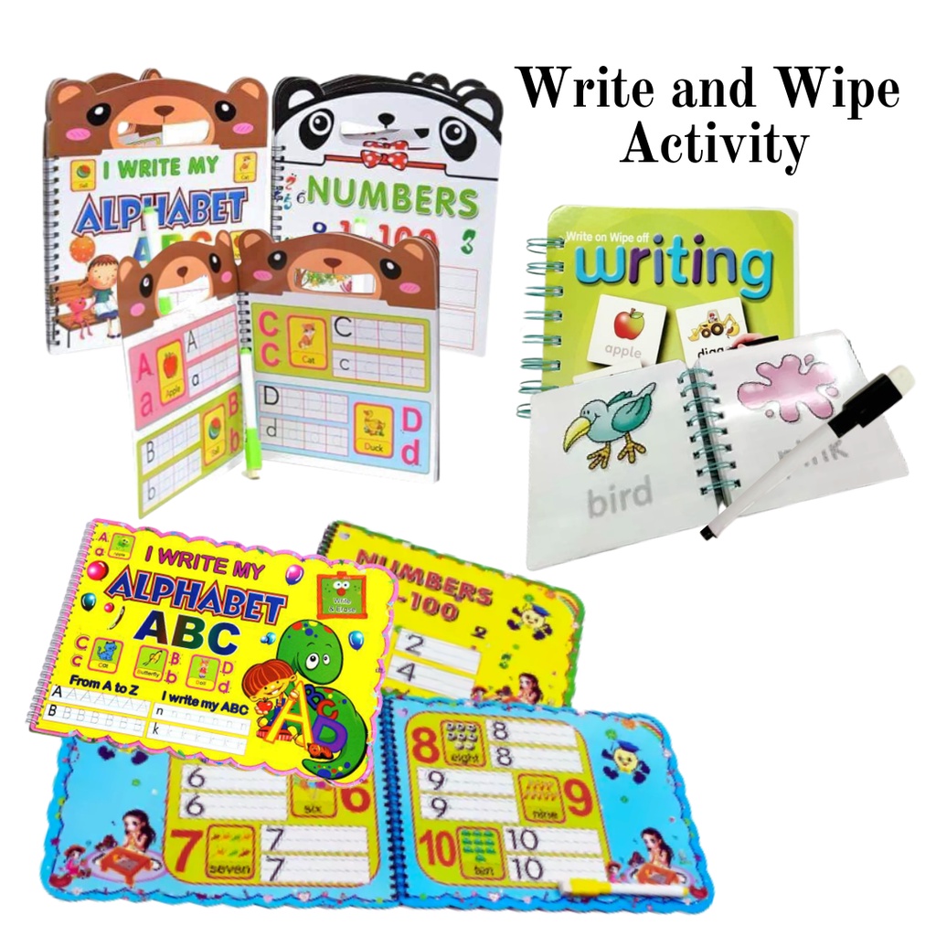 BABA Toddler Writing Wipe Alphabet Abc Number Activity Book Cute Bear ...