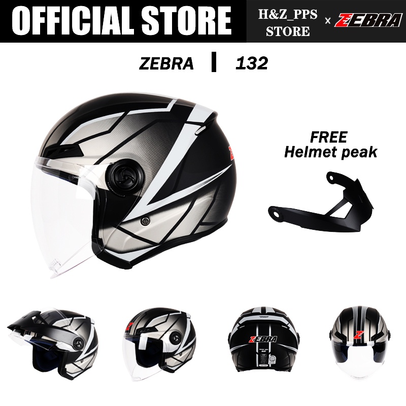 Zebra 132 W D Solid Motorcycle Helmet Half Face Single Visor With ...