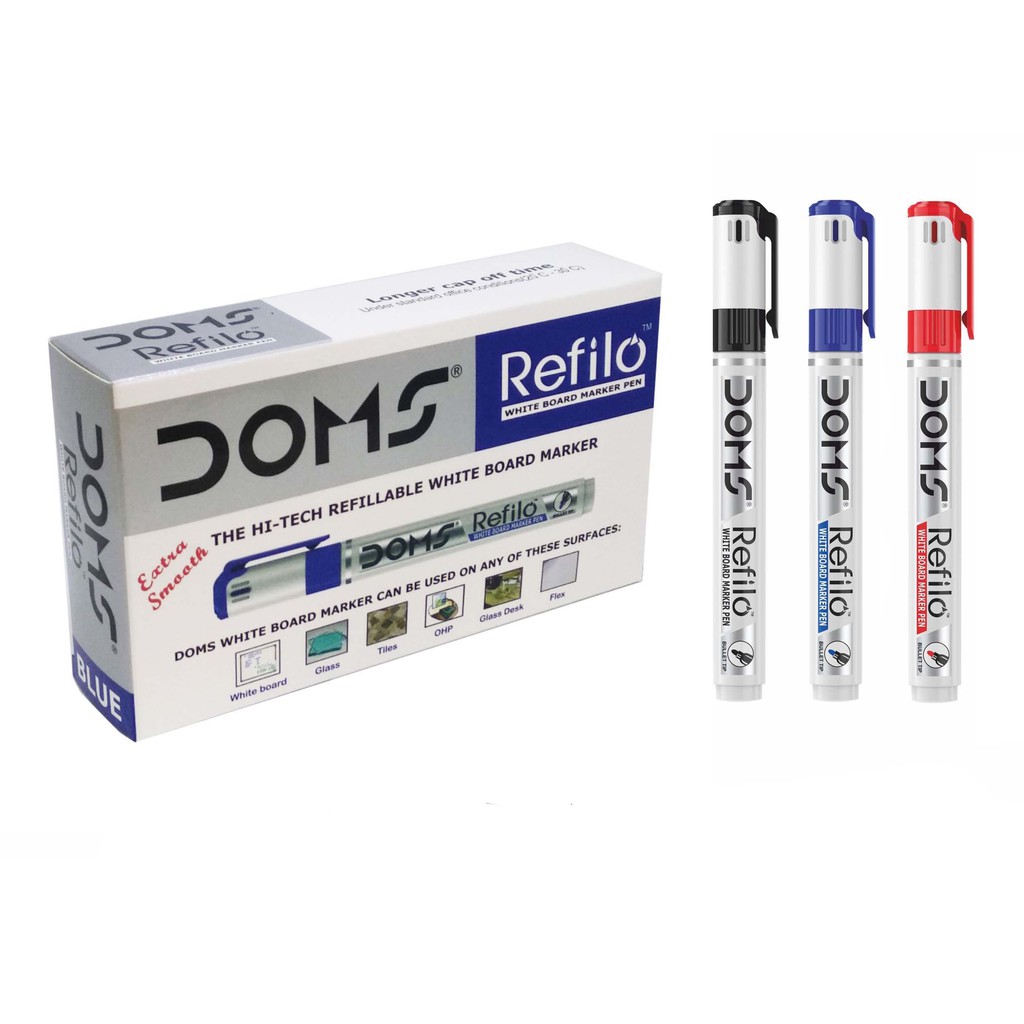 DOMS Refilo Whiteboard Marker Black, Blue and Red Ink | Shopee Philippines