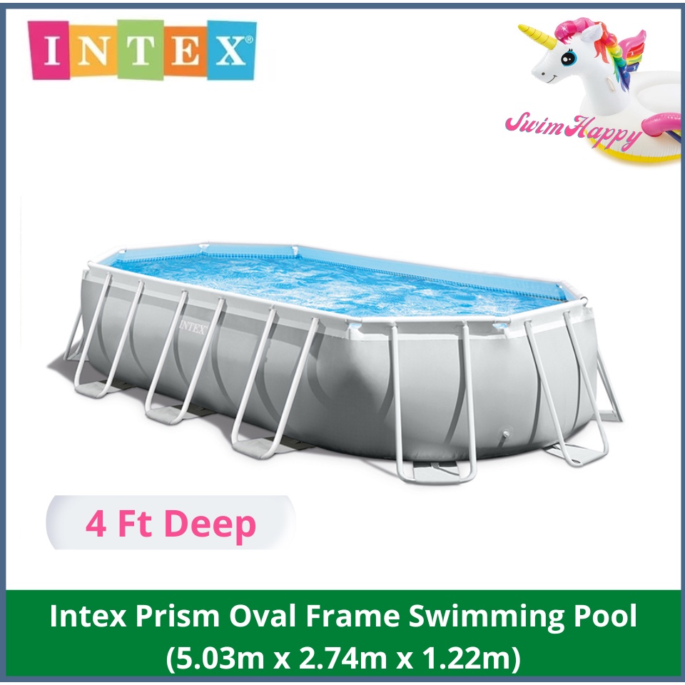 SwimHappy INTEX Prism 5.03m x 2.74m x 1.22m (4ft Deep) Oval Frame Above ...
