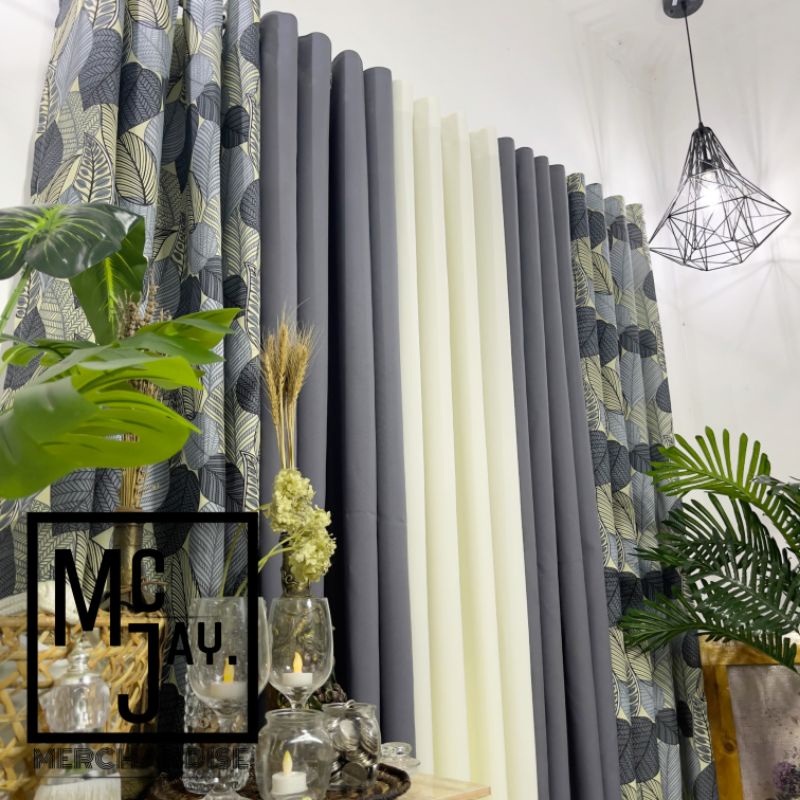 MCJAY - 5in1 Gray Leaves Ring Curtain Set (6ft/7ft) - Sold per PIECE ...