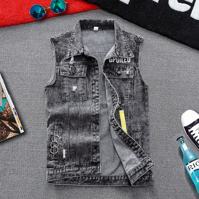 Summer Men's Denim Vest Korean Version Slim-Fit Casual Top Sleeveless ...
