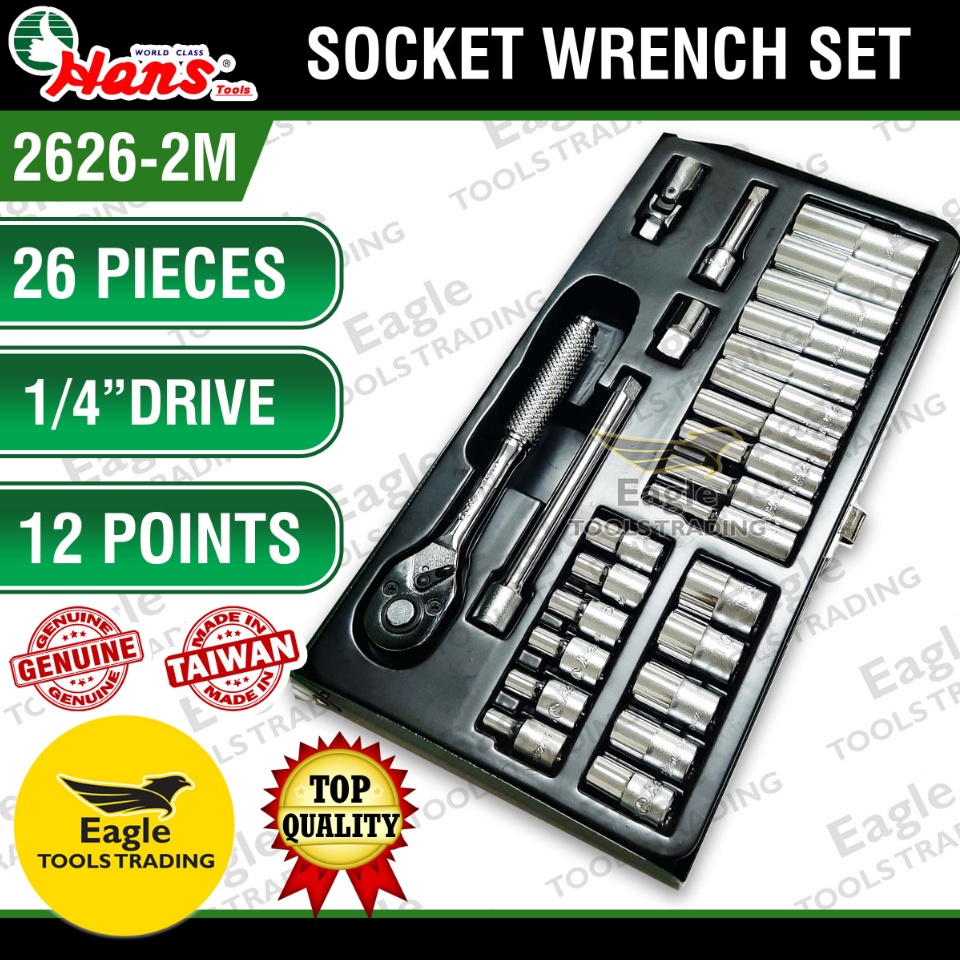 Hans Socket Wrench Set 2626-2M 26 pieces 1/4" Drive 12 points Metric ...