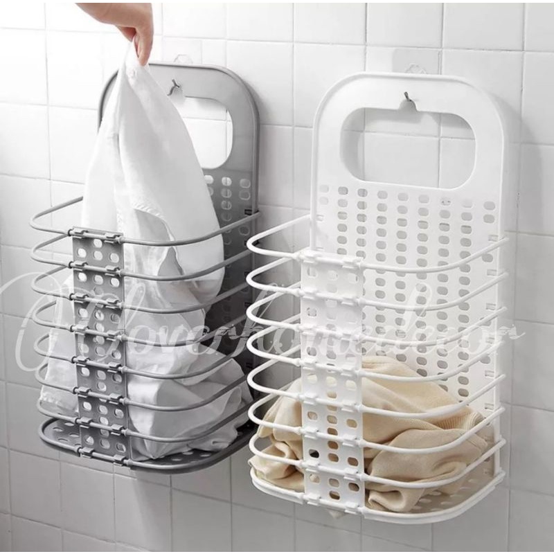 Foldable Laundy Basket Wall Mounted Plastic Hollow Out Hamper Storage ...