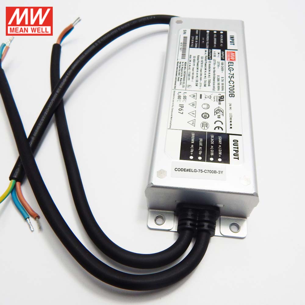 MEAN WELL ELG-75-C1400B 75W 1400mA 27~54V Constant Current Led Driver 110V220VAC Waterproof IP67 ...