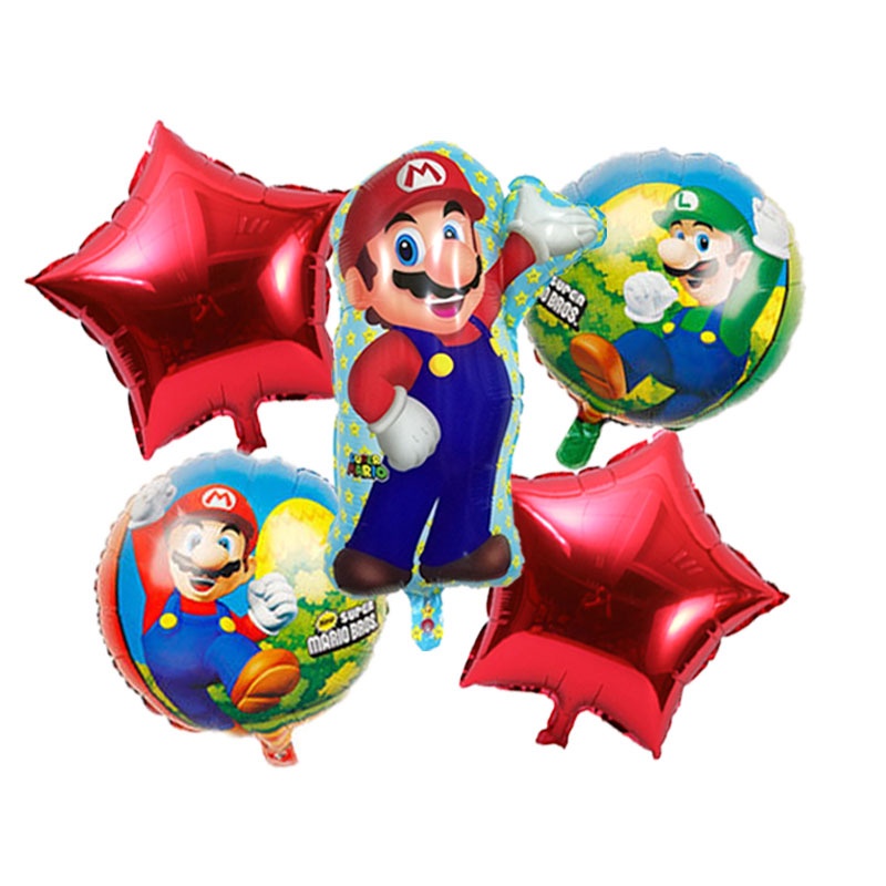 5pcs/set Super Mario Foil Balloon Birthday Party Mario Luigi Bros Mylar ...