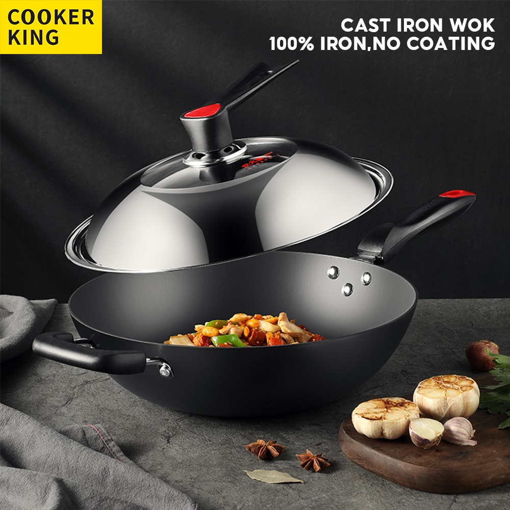 COOKER KING《No Coating》Kuali Periuk Besi Cast Iron Wok Carbon Steel Wok ...
