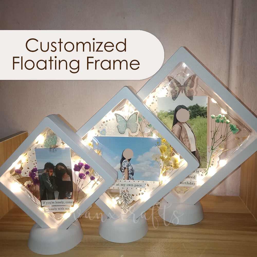 Customized Floating Frame with Fairy Lights and Stand Gift Set | Shopee ...
