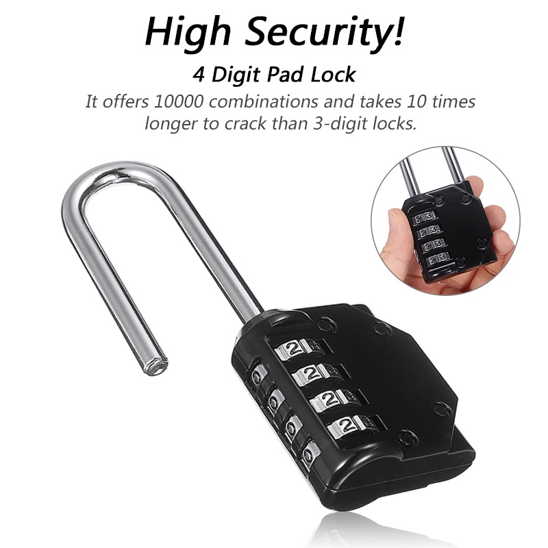 New Waterproof Padlock With Extra Long Shackle Loop 4 Digit Combination ...