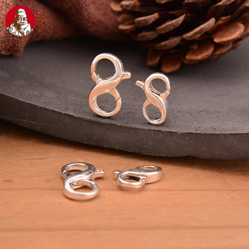 ╮DIY゜925Silver S925 Sterling Silver 8-Character Buckle Simple Vintage ...