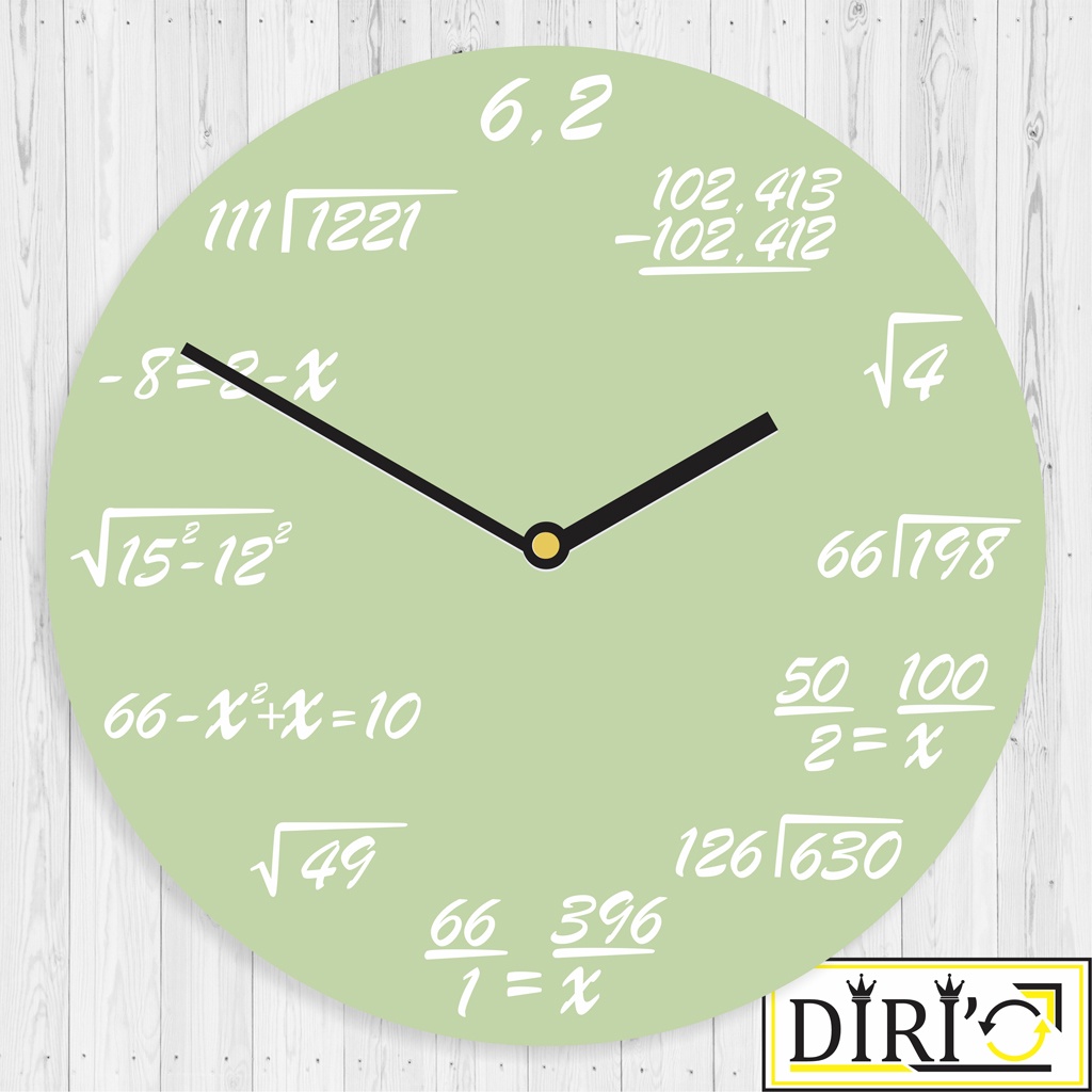 KAYU HIJAU Green Wooden Mathematics Wall Clock Green Math Wall Clock ...