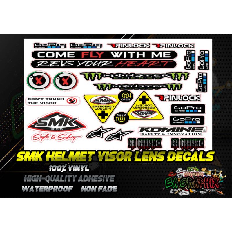 SMK Helmet Lens Visor Decals Sticker Set Available in 3m / Vinyl ...