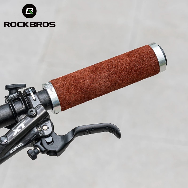ROCKBROS Bike Handlebar Anti-slip MTB Leather Handle Grips Shockproof ...