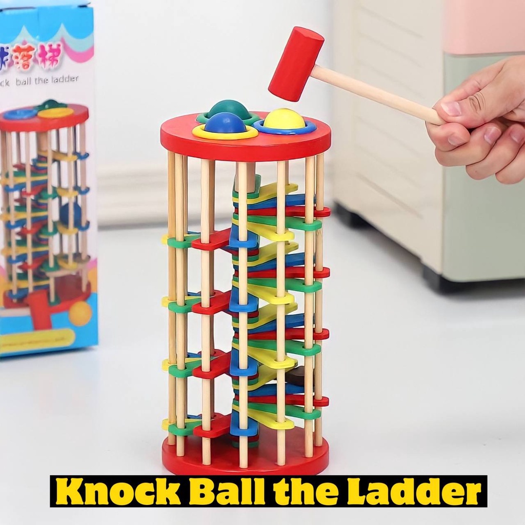Wooden Knock Ball Drop Ladder Game Montessori Toys by WISHLAND | Shopee ...