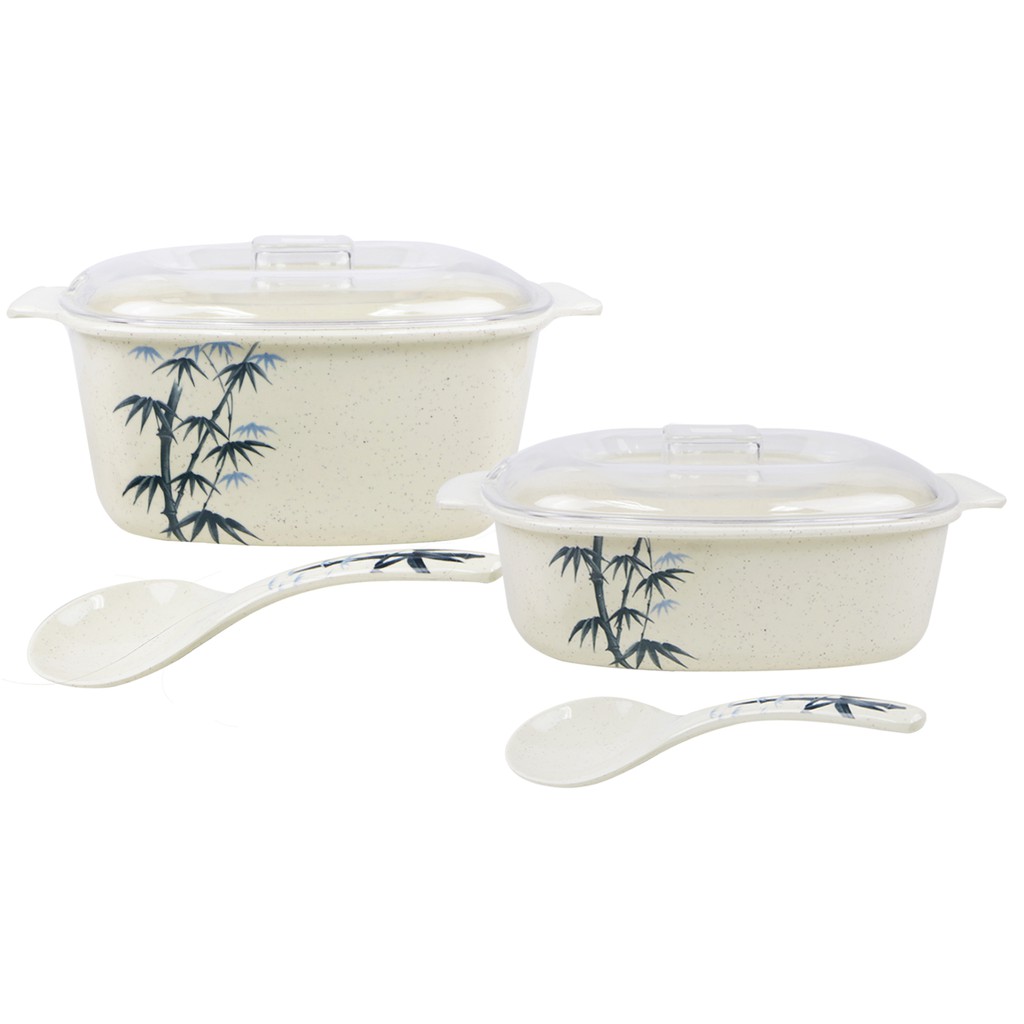 Melawares Bamboo 2pc Square Casserole with Spoon and Cover Set | Shopee ...