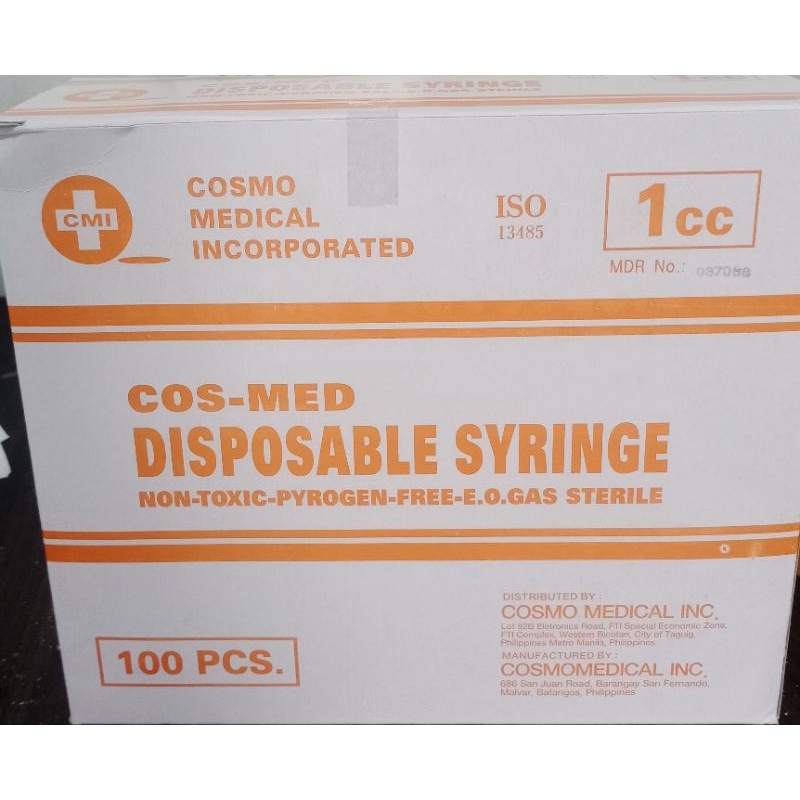 Disposable Syringe 1cc COS-MED 100pcs 1 box | Shopee Philippines