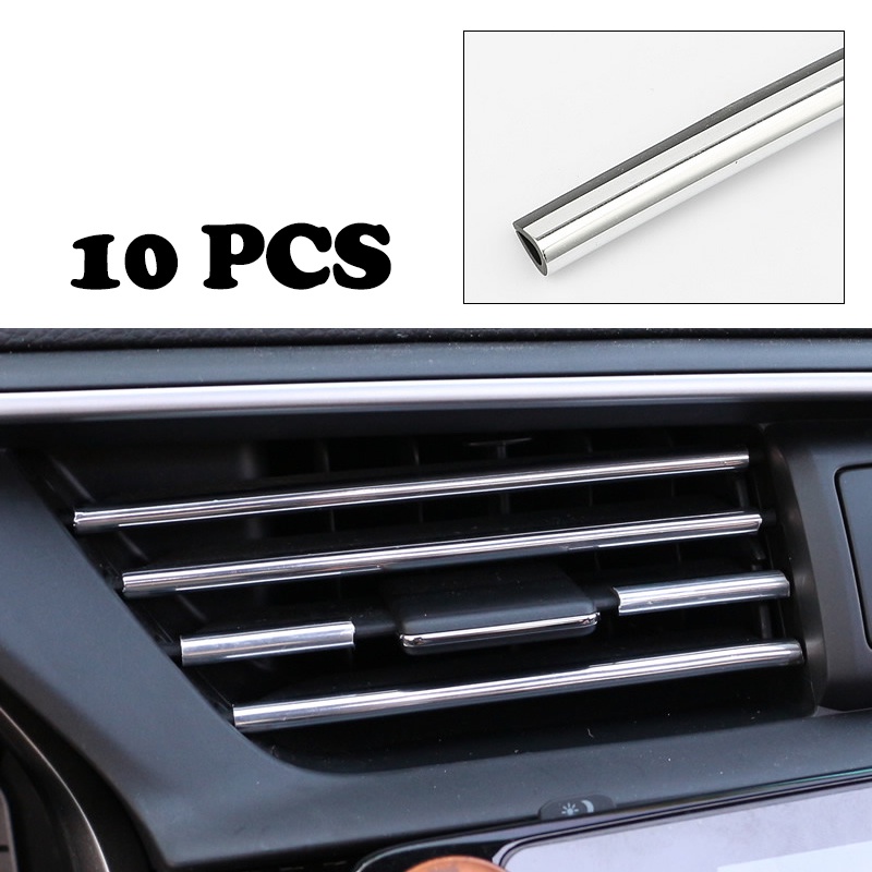 10Pcs Car Interior Chrome Strip Decal Trim Aircon Air Conditioner ...