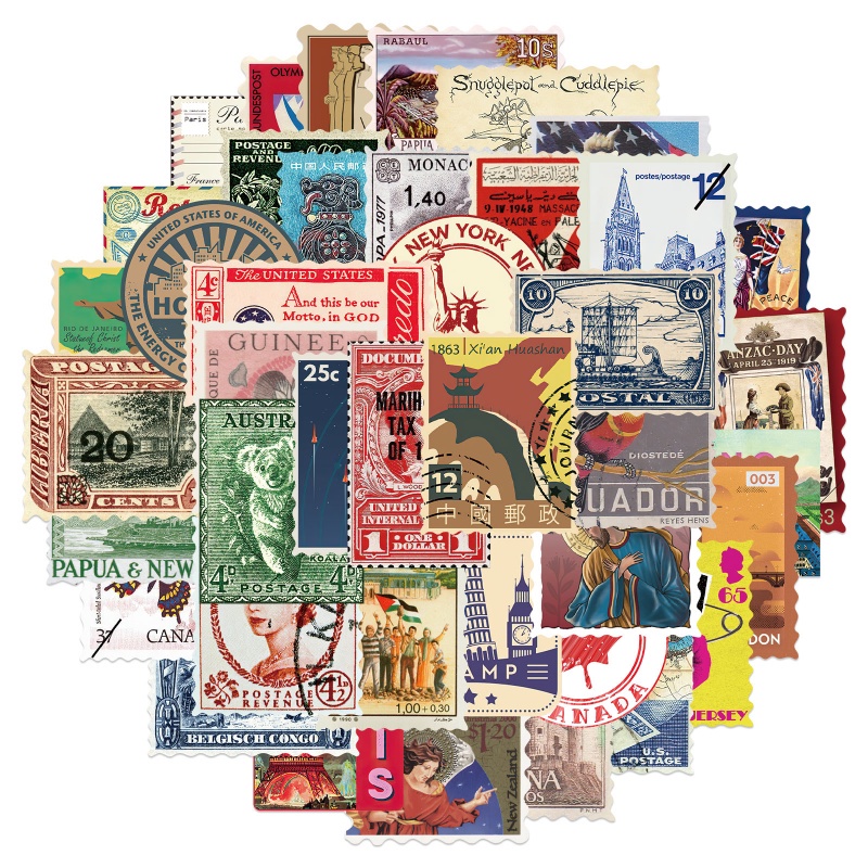 50pcs Retro World Stickers Travel Sticker for Notebook Scrapbook ...