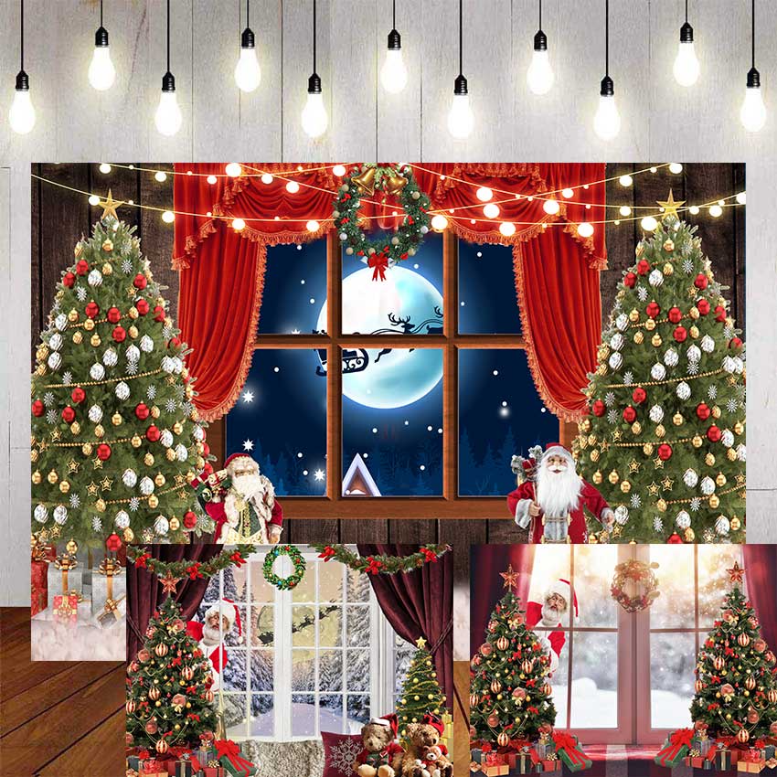 Merry Christmas Window Backdrops For Kids Xmas Party Photographic ...