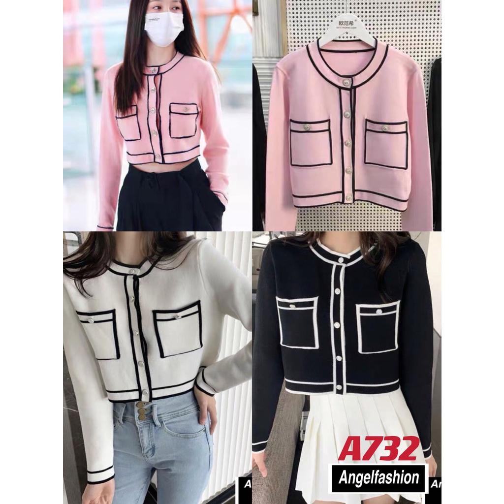 #A732 ANGELFASHION blackpink Jennie women cute retro pink short sleeve knit Cardigan Sweaters ...