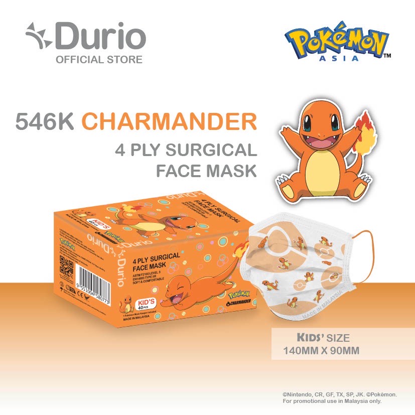 Durio 546K Pokemon Kid's 4 Ply Surgical Face Mask - Charmander (40pcs ...