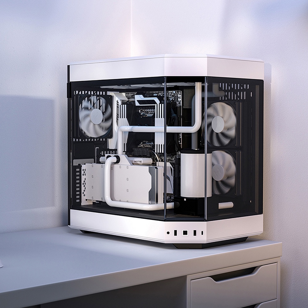 Hyte Y60 Dual Chamber White Black + LCD Side Screen Add On ATX Case ...