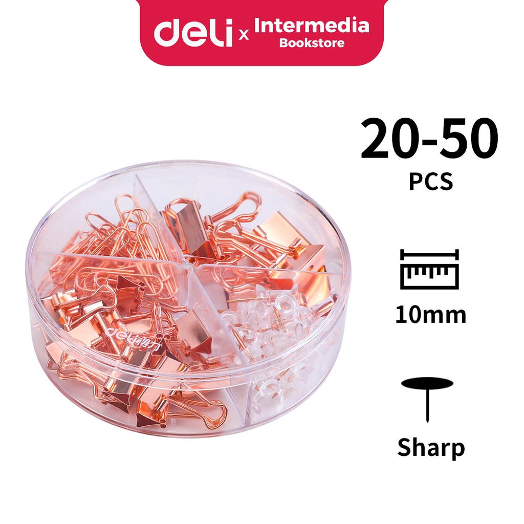 Deli 78553 Office Combination Paper Clip Binder Clip and Push Pin Rose ...