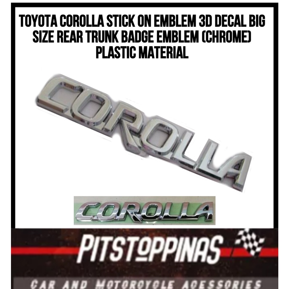 Toyota Corolla Stick On Emblem 3D Decal Big Size Rear Trunk Badge ...