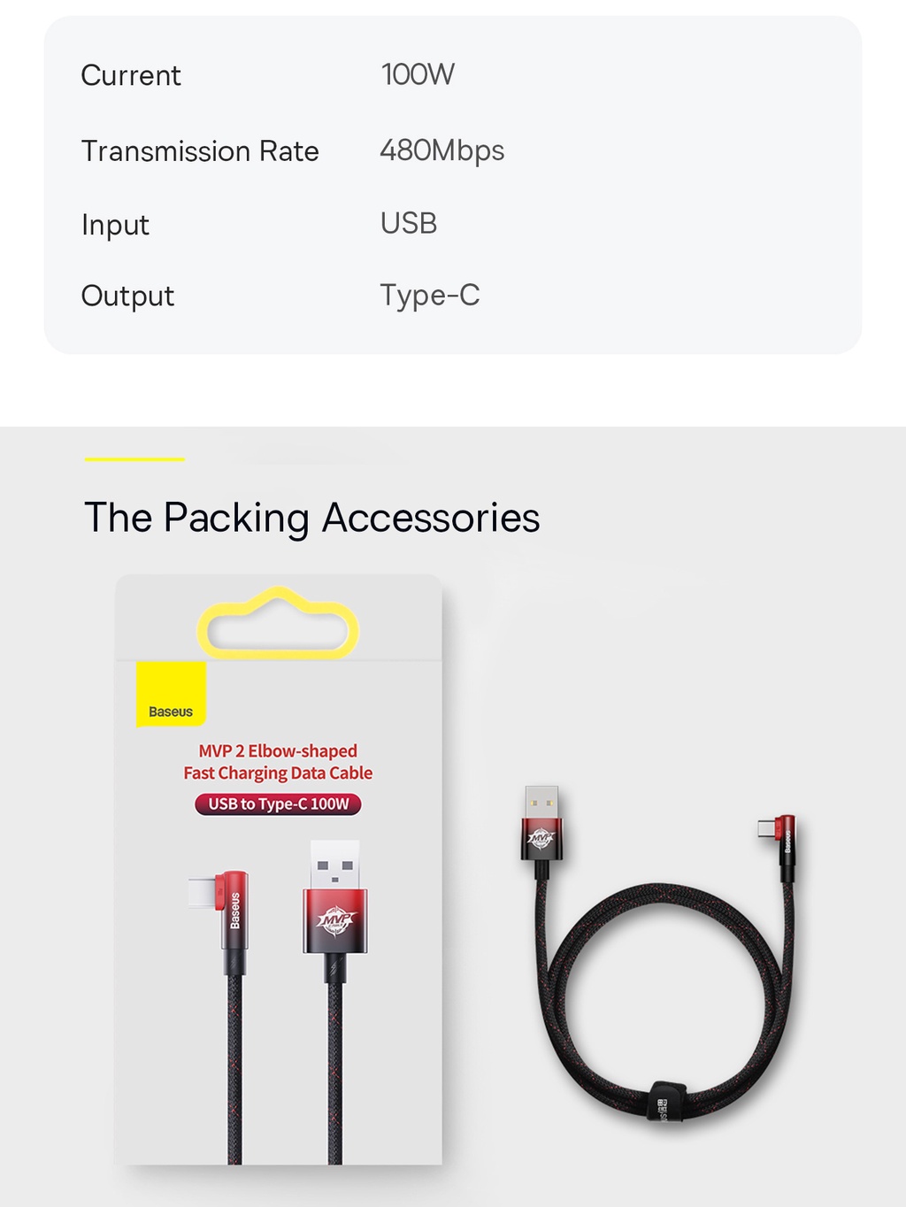 Baseus 100W Fast Charging Data Cable USB to Type-C 6A 66W USB-C Quick charge for Huawei P50 Pro ...