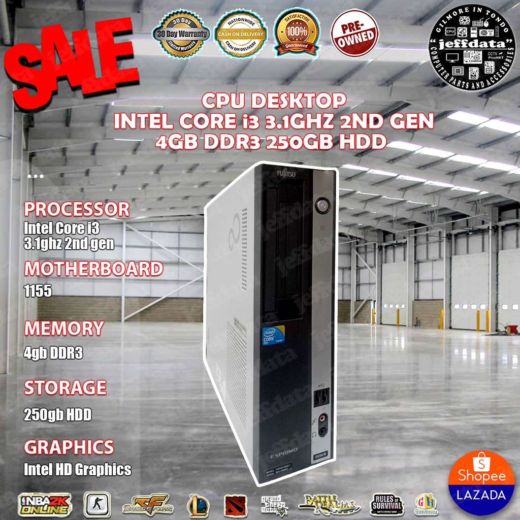 CPU Desktop Intel core i3 3.1ghz 2nd gen 4gb ddr3 250gb hdd onboard ...