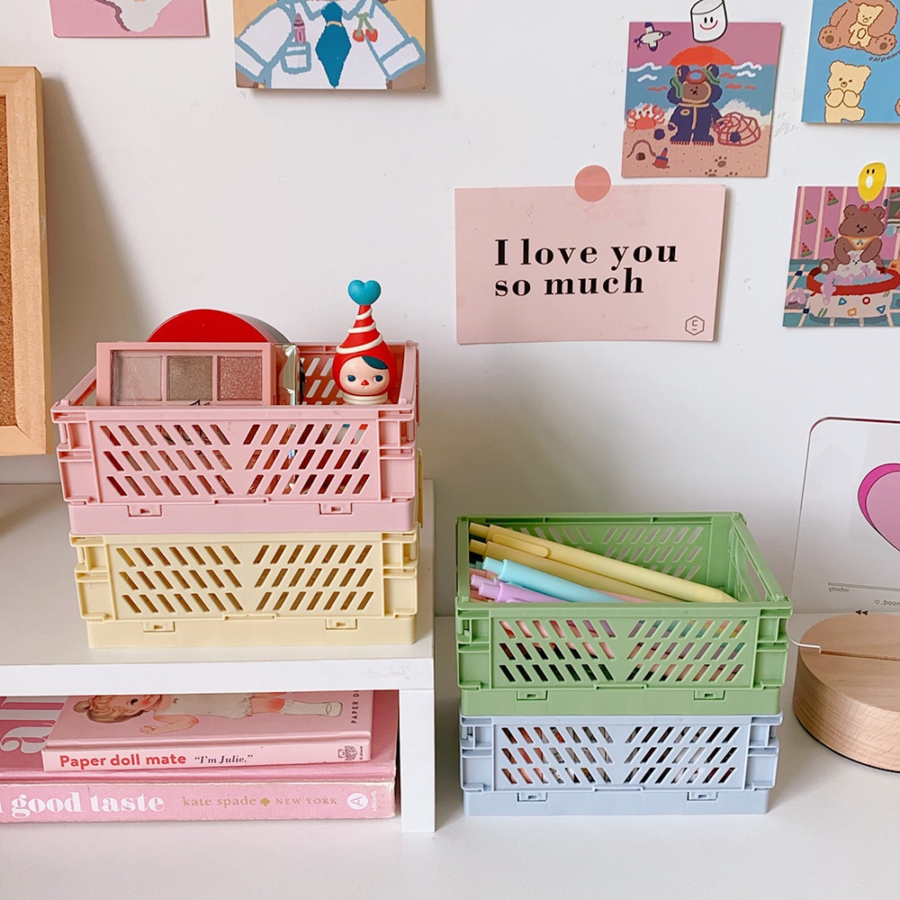 TBM Pastel Color Foldable Tray Crate Desk Organizer Storage Box ...