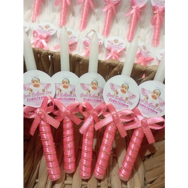 ZACS Binyag / baptism / Christening candle with ribbon and glossy bead ...