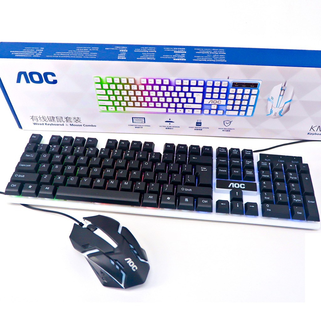 AOC KM100 Luminous Wired Keyboard and Mouse Set | Shopee Philippines