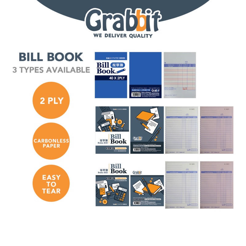2ply Bill Book Invoice Receipt Cash Book with Numbering GRABBIT No ...