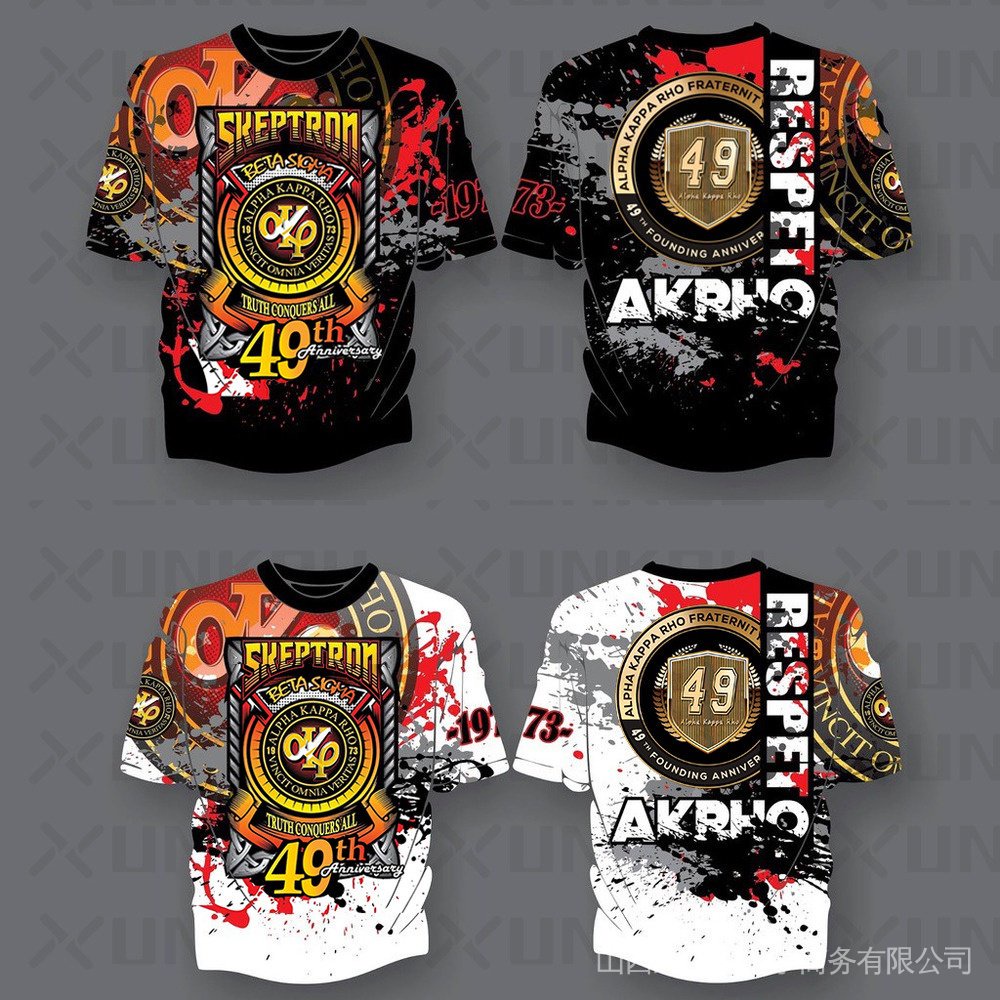 Anniversary AKP SKEPTRON Alpha Kappa Rho Full Sublimation 3D Printed T-Shirts with Round Collar ...