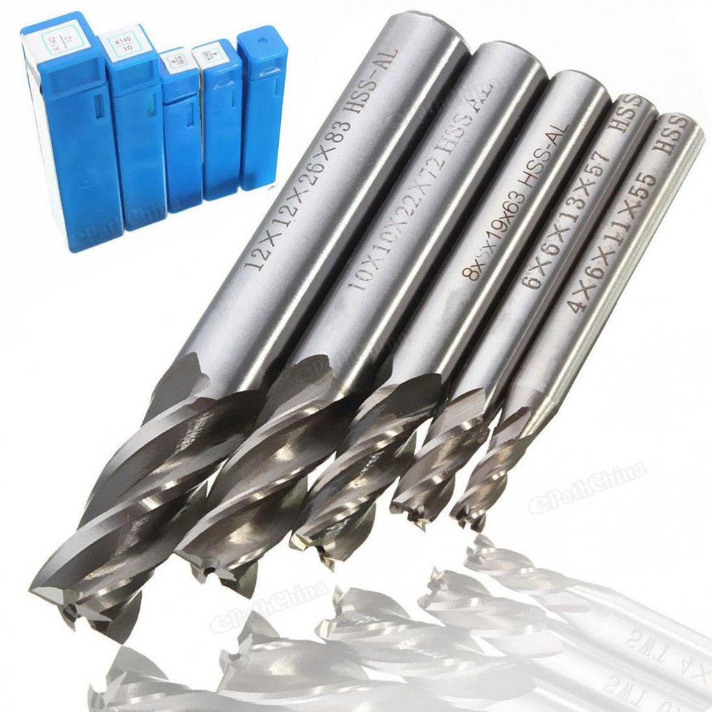 5pcs HSS CNC 4 Flute End Mill Cutter Drill Bit Tool Straight Shank 4/6 ...