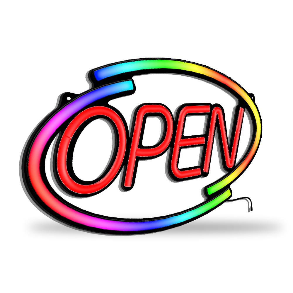 DECO 18'' x 10'' Black Hollow Acrylic base Flex Neon OPEN Sign at RGB ...