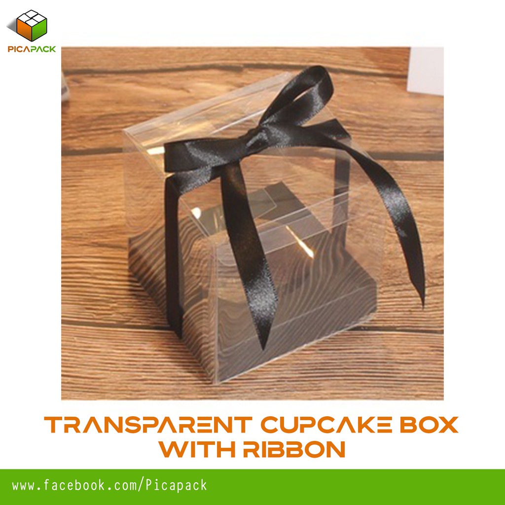 10pcs Transparent Acetate Cupcake Box PVC box with ribbon Insert for ...