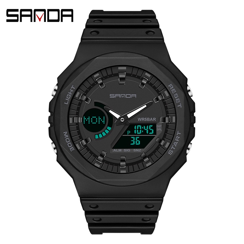Sanda Women Watch Luxury Fashion Multifunctional Luminous Women Watch Dual Display Sports Watch ...
