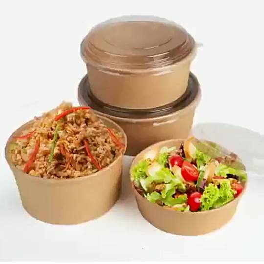 50PCS Kraft Paper Box Round Meal Box Takeout Box Lunch Meal Box ...
