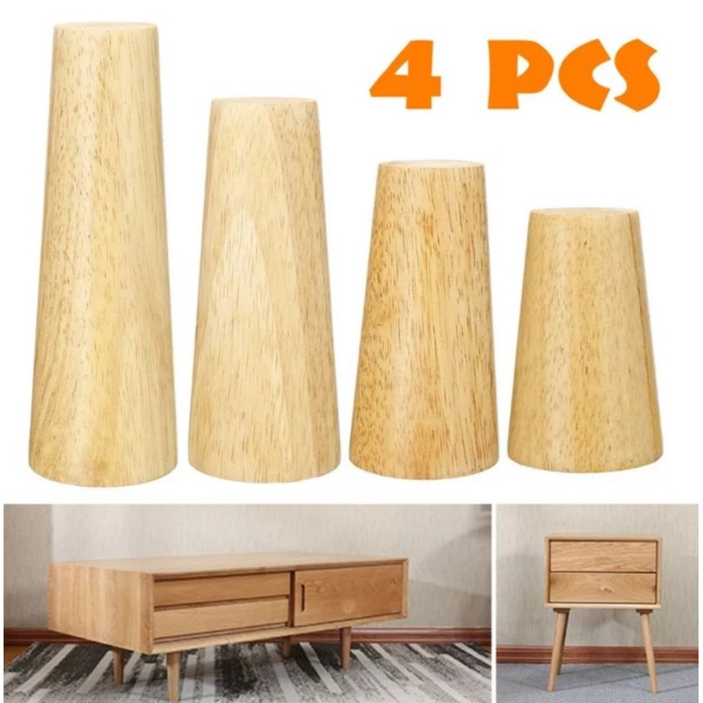 4pcs Furniture Legs Solid Wooden Furniture feet Cone Sofa Leg With Iron ...