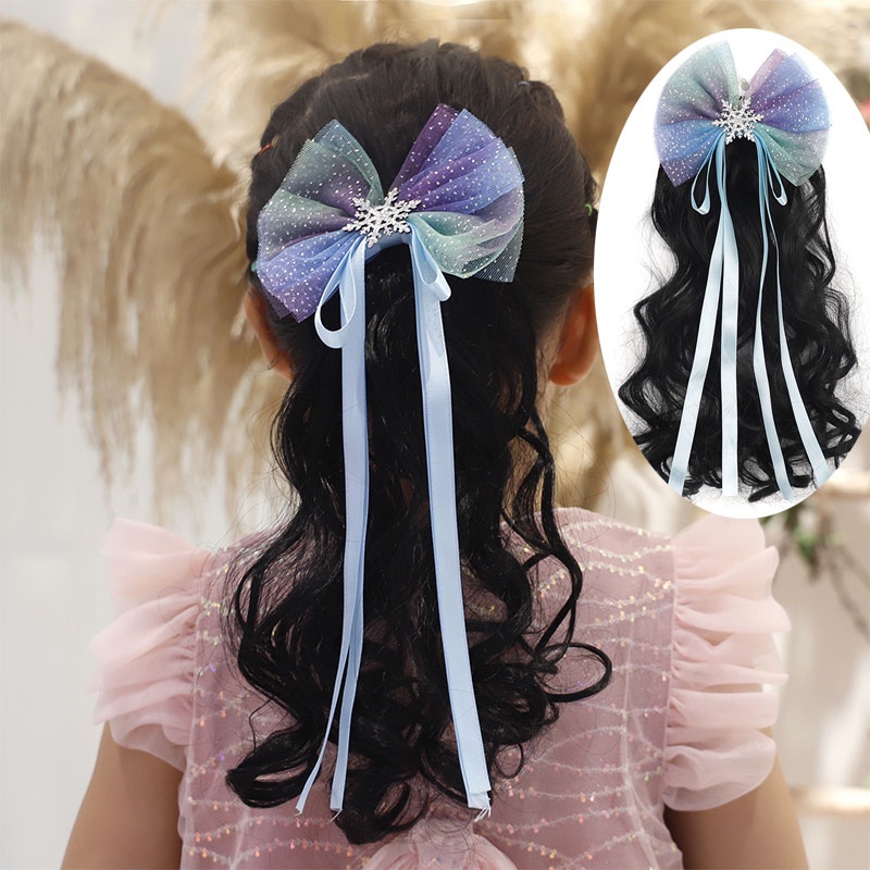 Kulot na nakapusod na wig ng mga bata na may palamuting busog at ...