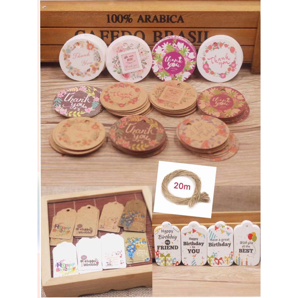 100pcs/lot packaging label handmade tag kraft paper label thank you ...